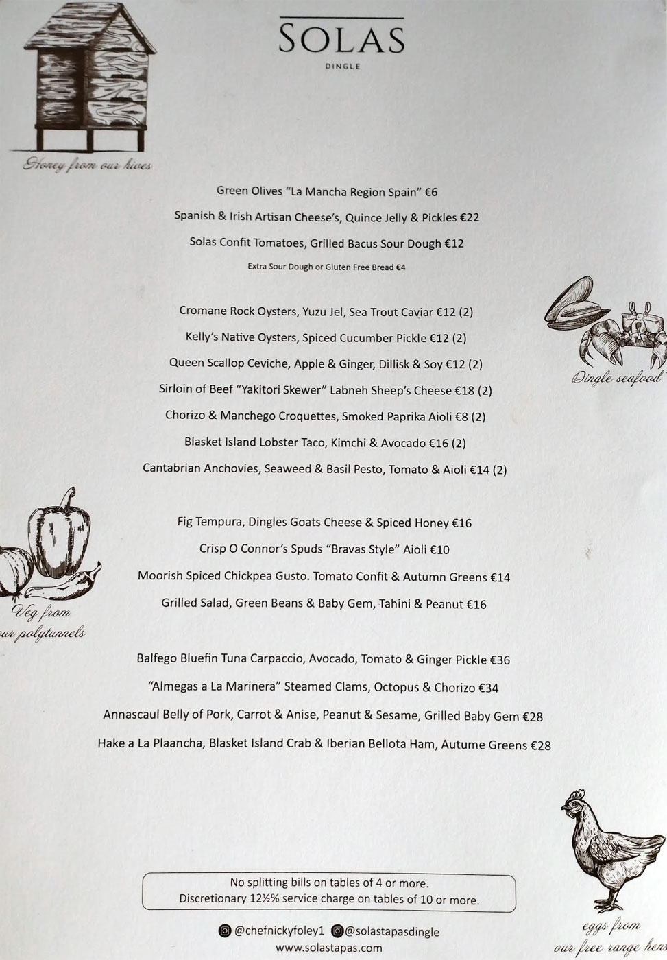 Menus - Solas Tapas Dingle